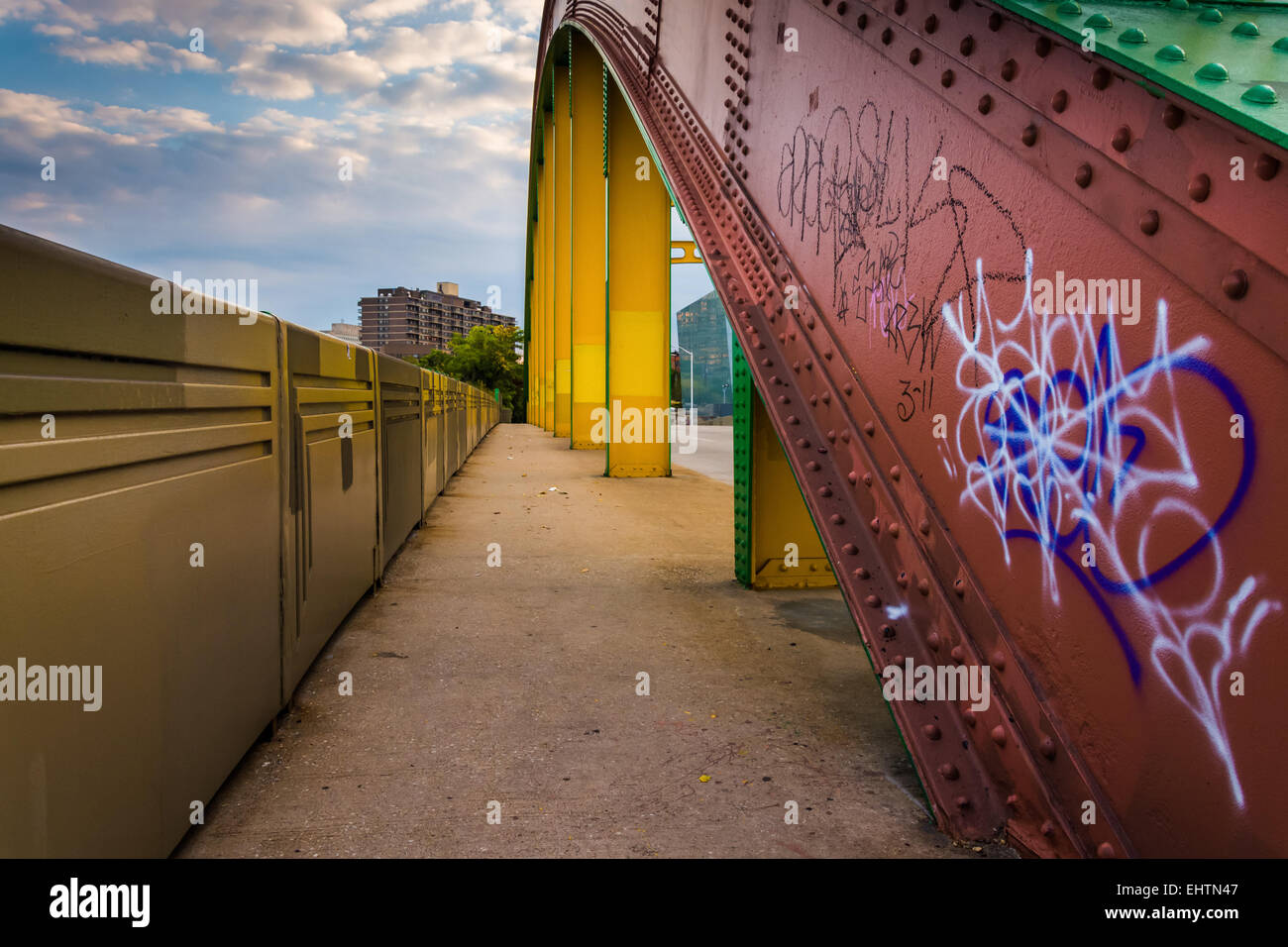 Graffiti on the side of the colorful Howard Street Bridge in Baltimore ...