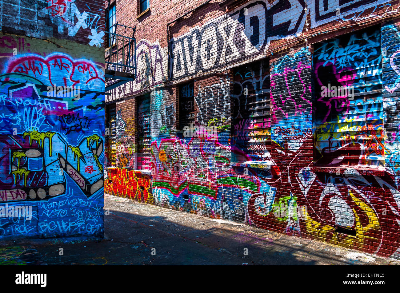 Graffiti on walls in Graffiti Alley, Baltimore, Maryland Stock Photo ...