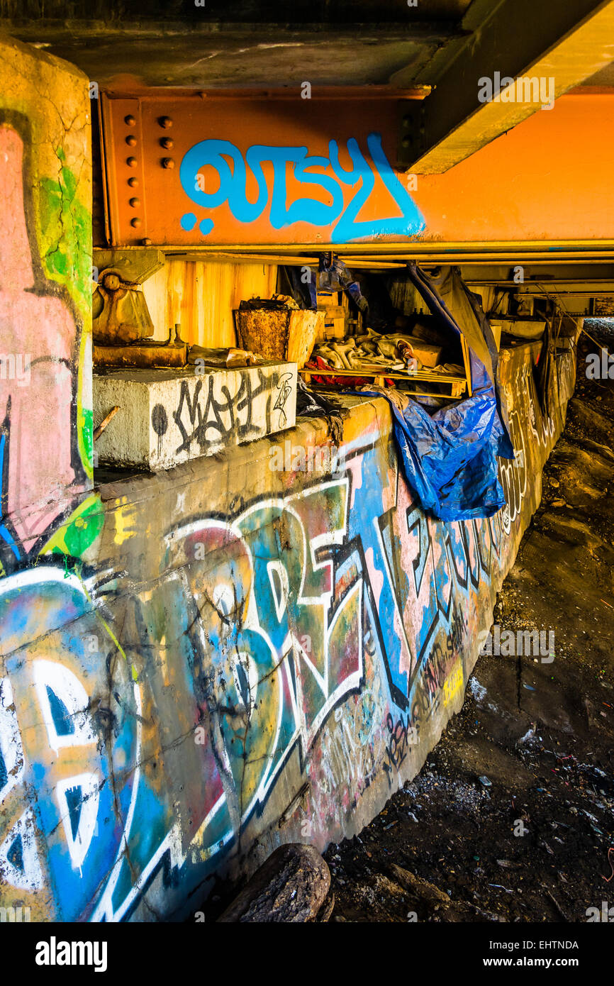 Graffiti under the Howard Street Bridge in Baltimore, Maryland Stock ...