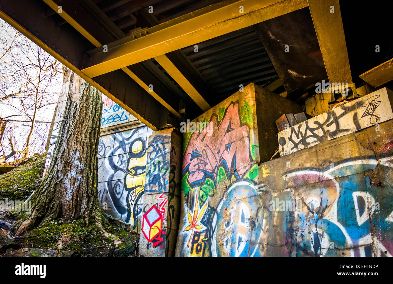 Graffiti under the Howard Street Bridge in Baltimore, Maryland Stock ...