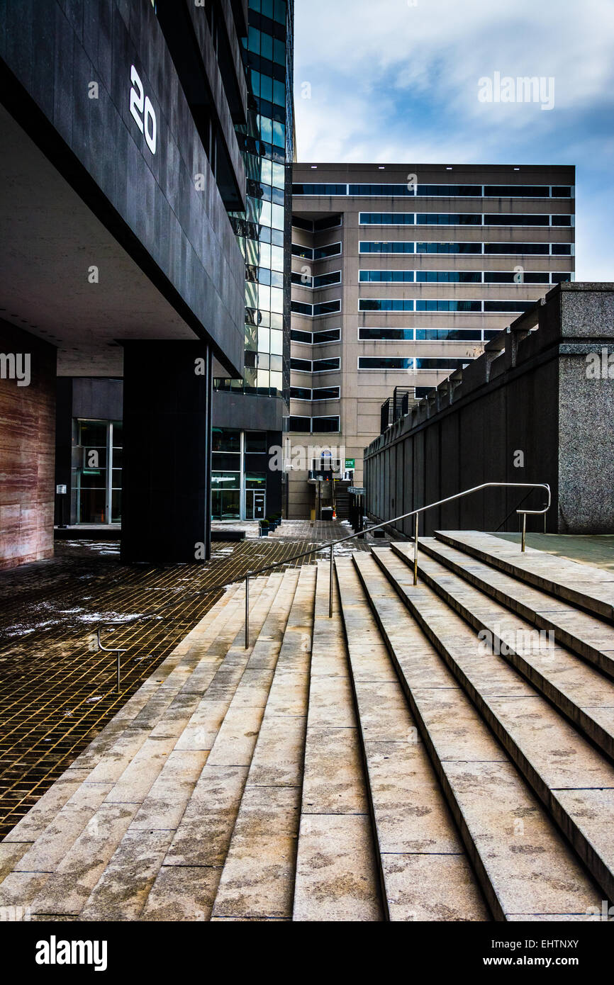 Highrises and stairs at Hopkins Plaza in downtown Baltimore, Maryland ...