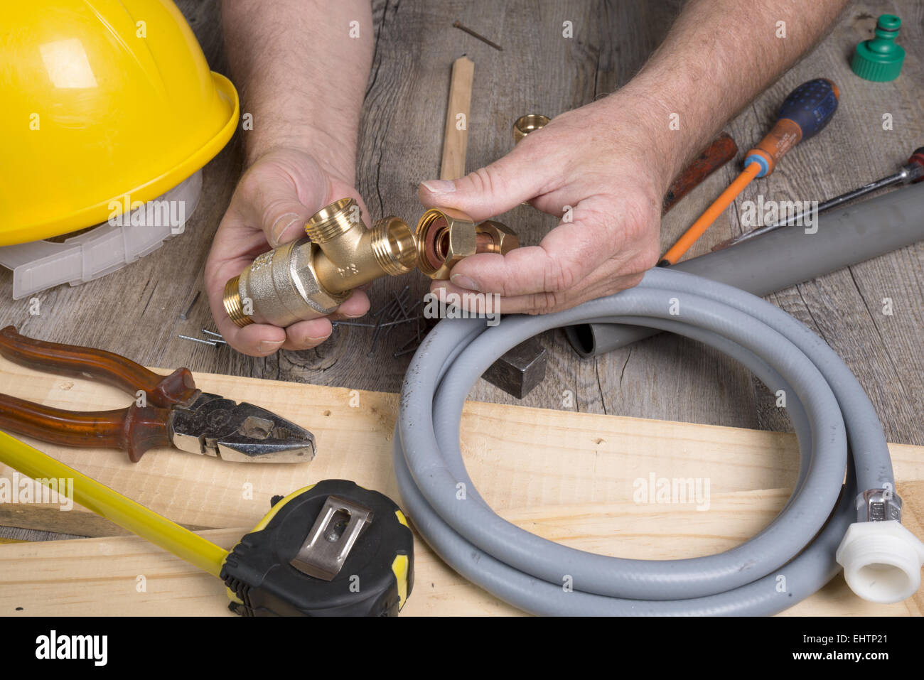 plumbing do-it-yourself with different tools and accessories Stock ...