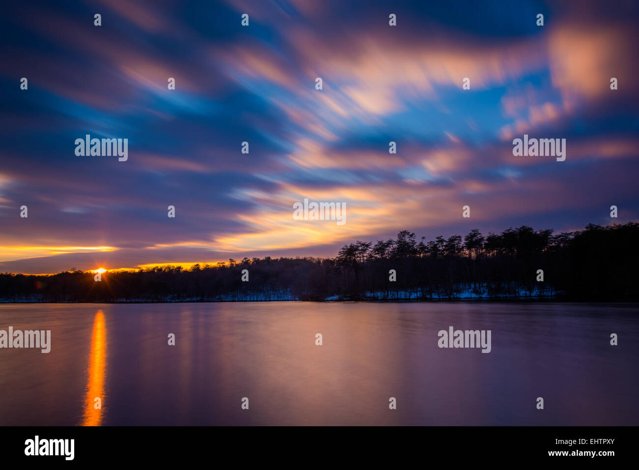 Long exposure of Prettyboy Reservoir at sunset, in Baltimore County ...