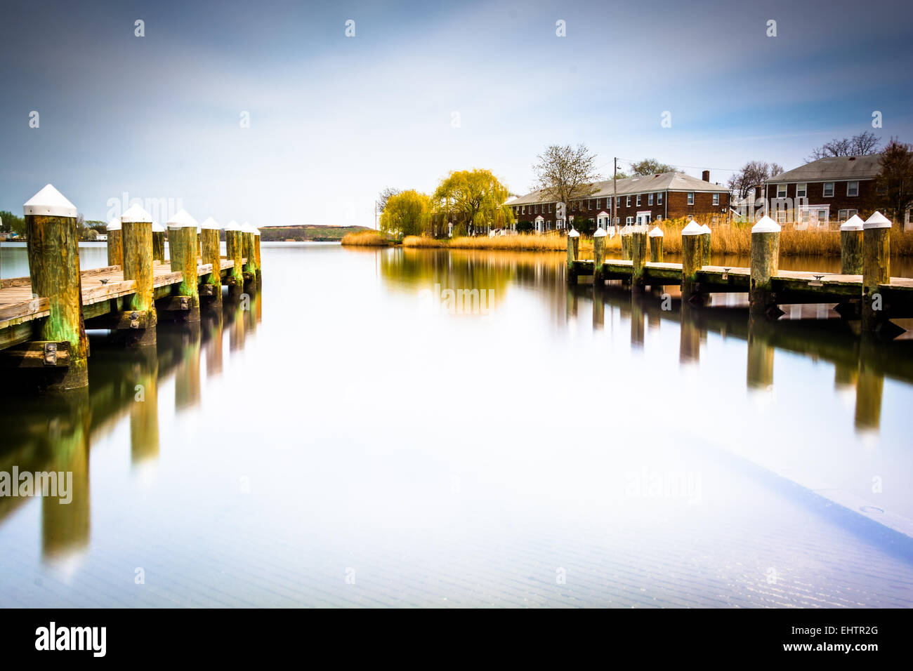 Long exposure of piers at Turner's Station Park, in Dundalk, Maryland ...
