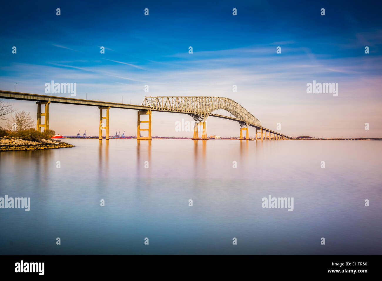 Long exposure of the Francis Scott Key Bridge from Fort Armistead Park ...