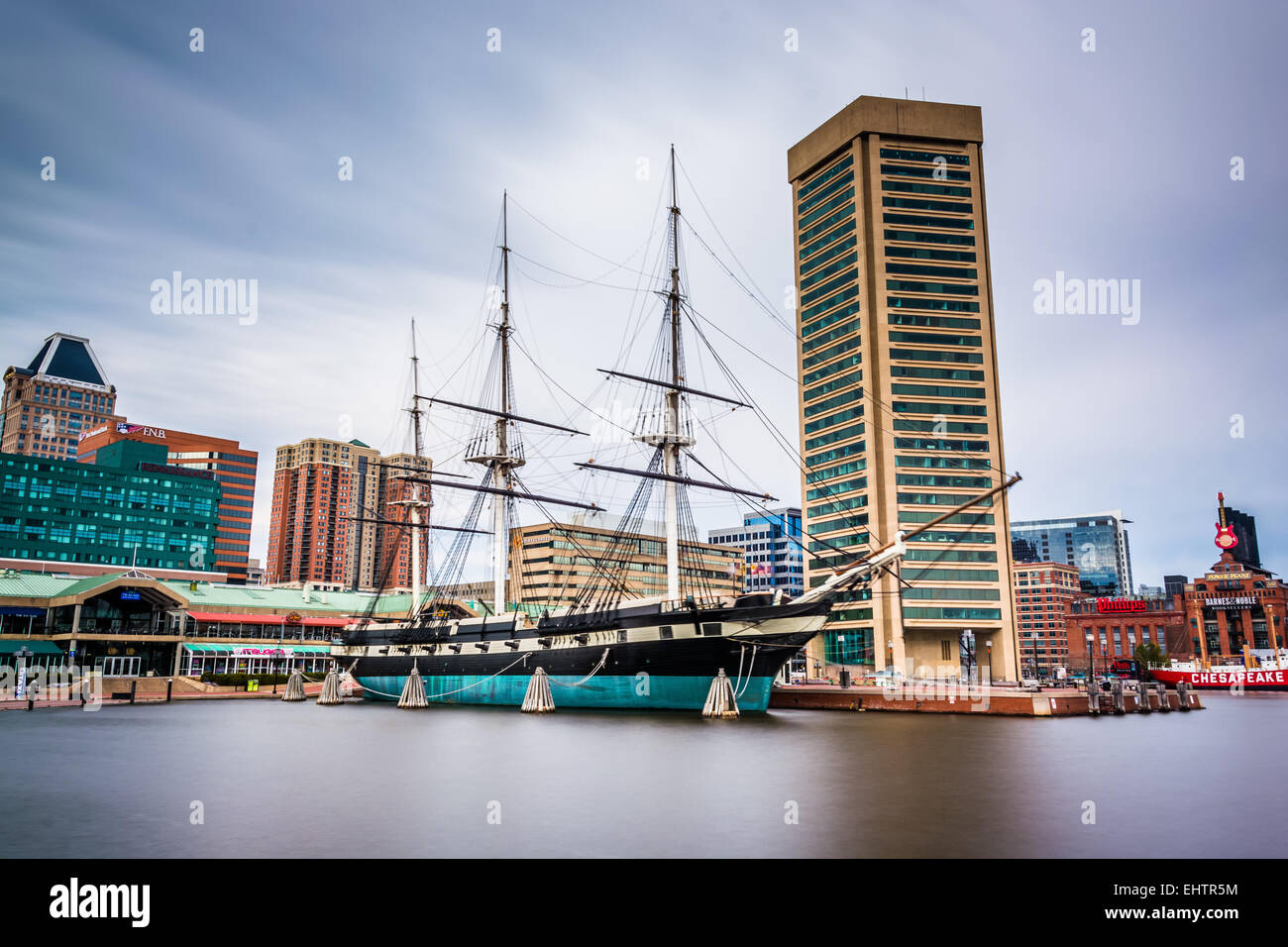 Long exposure of the USS Constellation and World Trade Center, at the ...