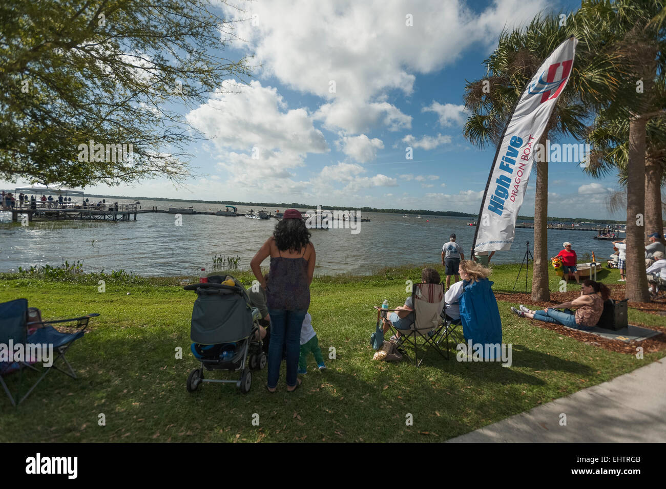 Spectators watching the Dragon Boat Races at Wooton Park in Tavares ...