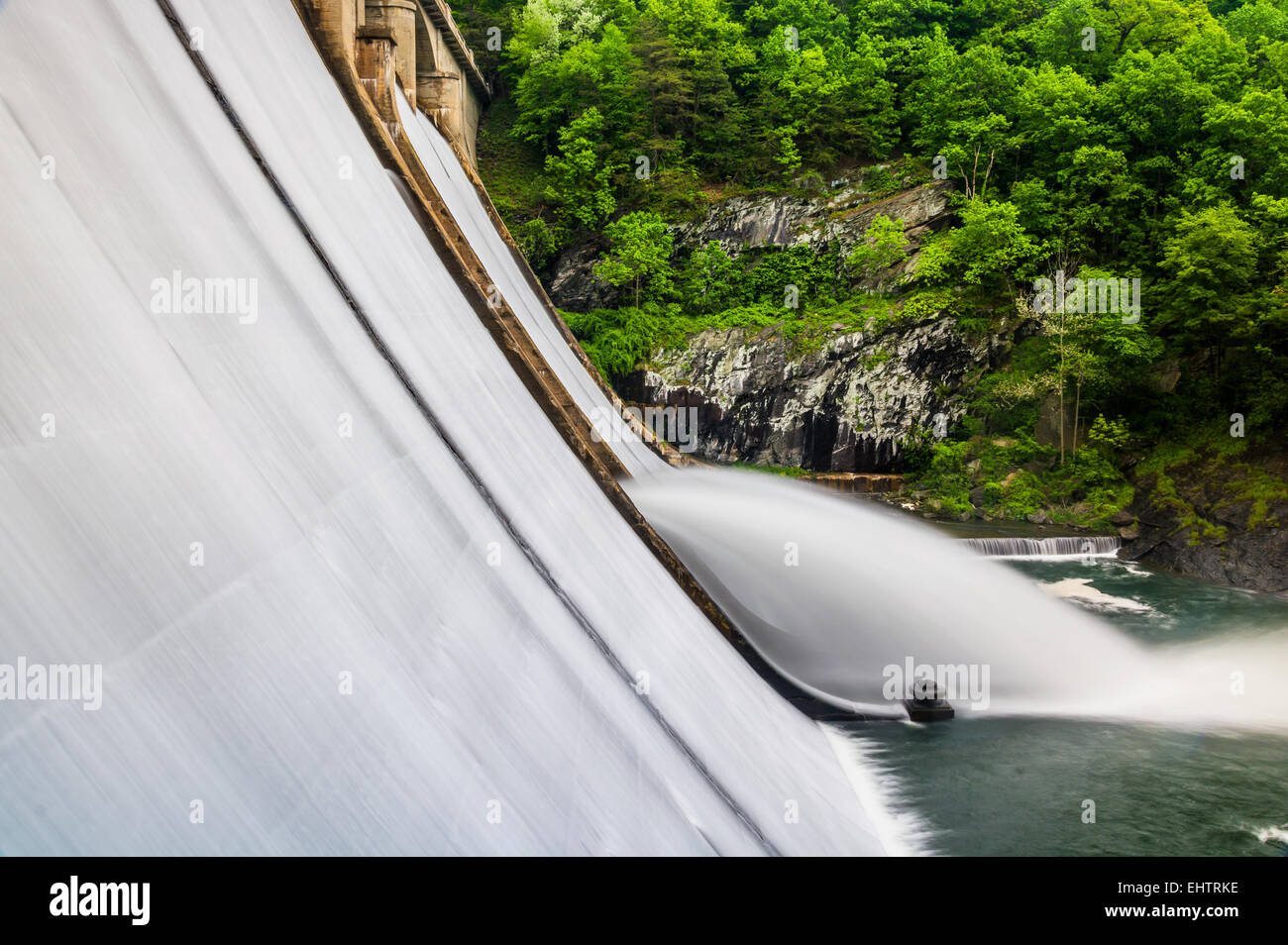 Long exposure of water flowing over Prettyboy Dam, in Baltimore County ...