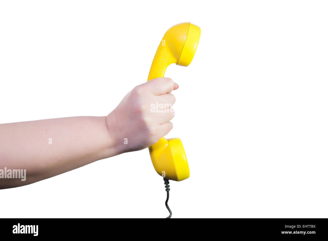 Hand Retro Yellow Telephone Receiver Stock Photo - Alamy