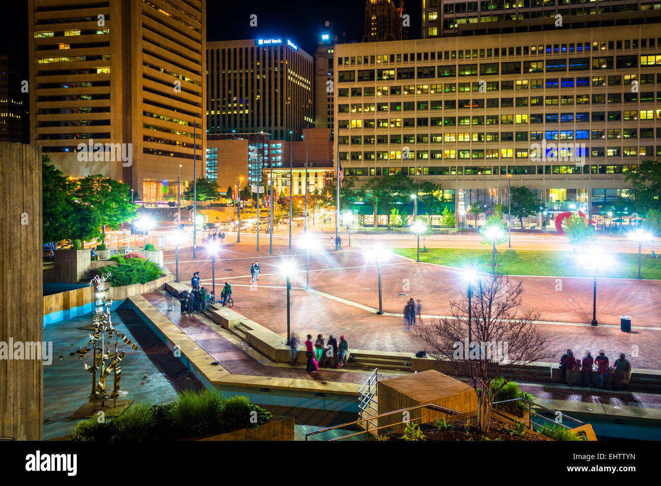 McKeldin Square at night in downtown Baltimore, Maryland Stock Photo ...