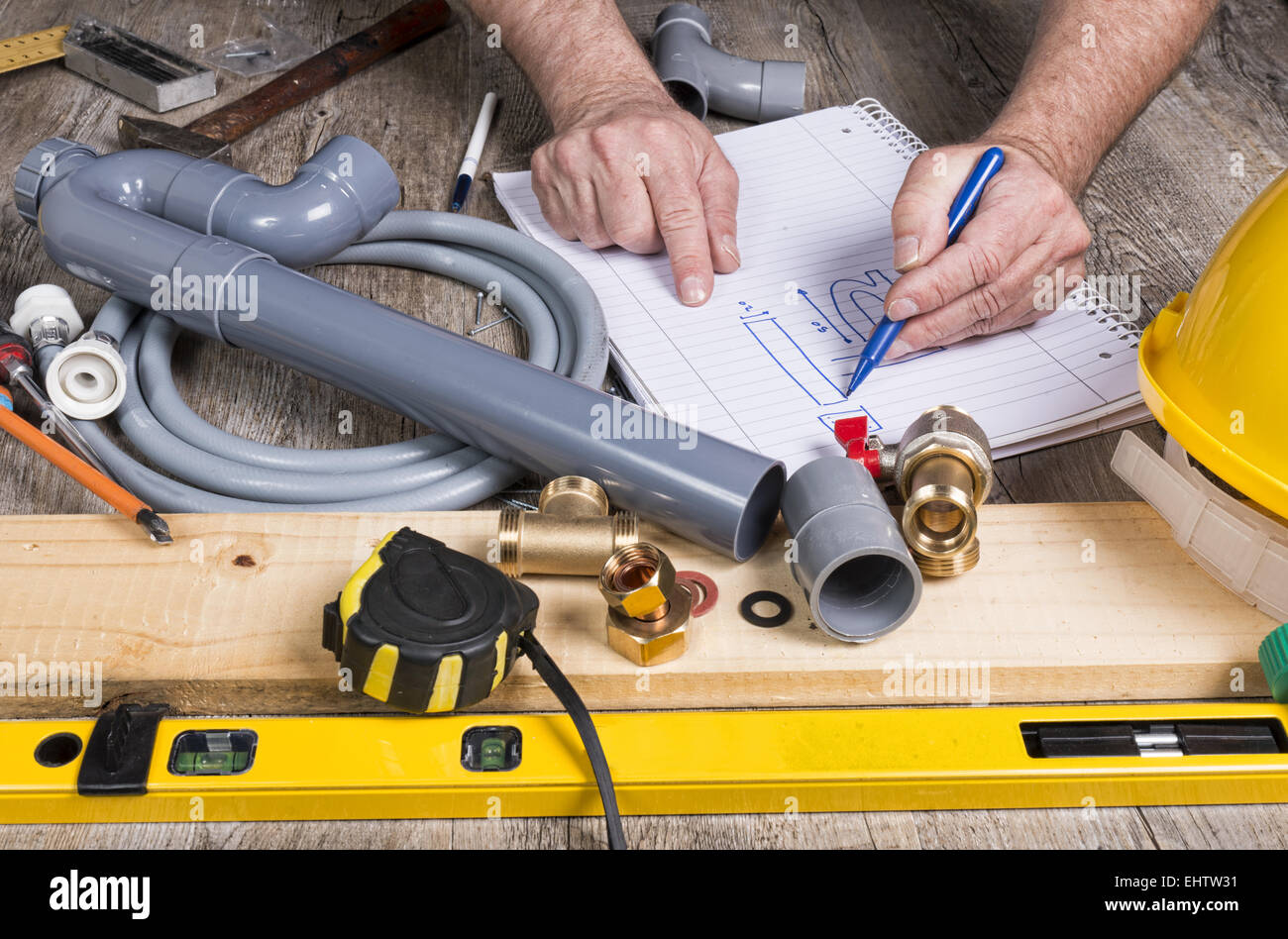 plumbing do-it-yourself with different tools and accessories Stock ...