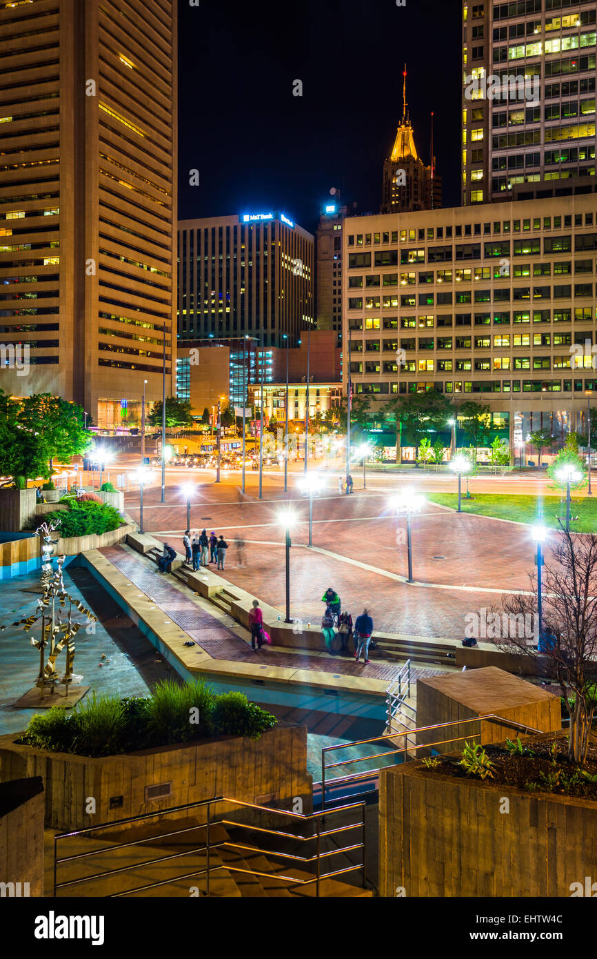 McKeldin Square at night in downtown Baltimore, Maryland Stock Photo ...