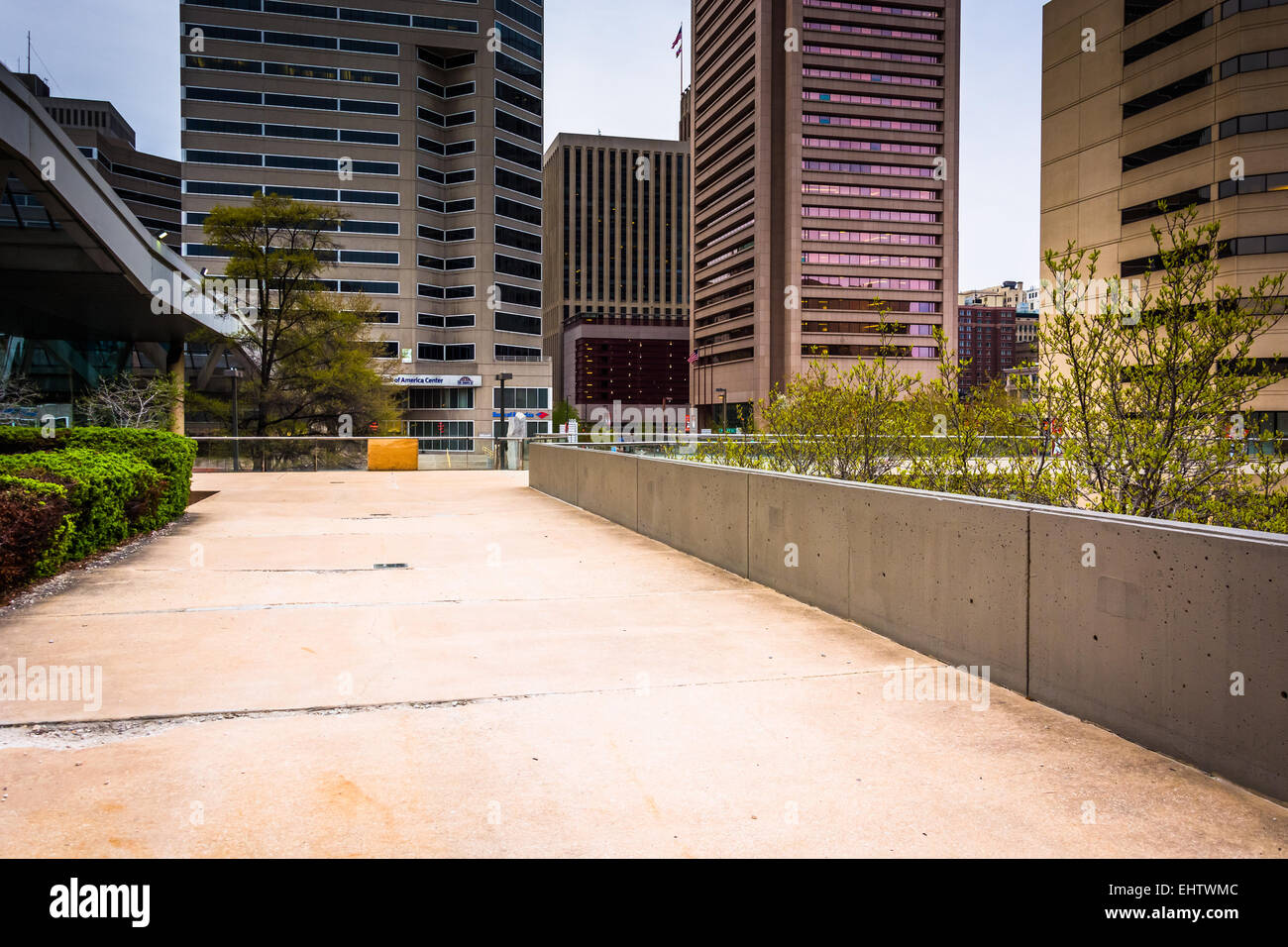 Modern buildings and the Charles Center Skywalk in downtown Baltimore ...
