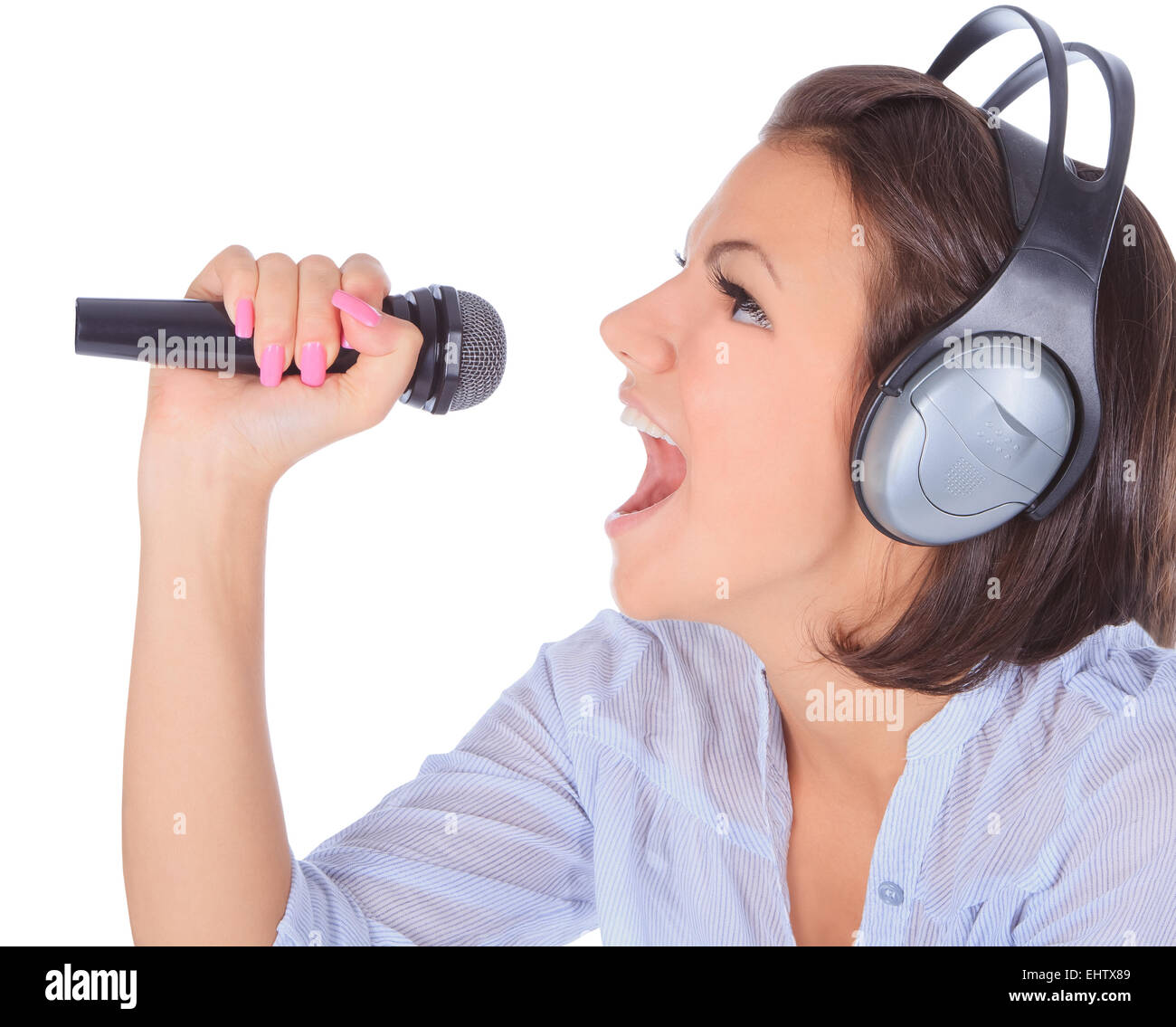 Female microphone in studio hi-res stock photography and images - Alamy