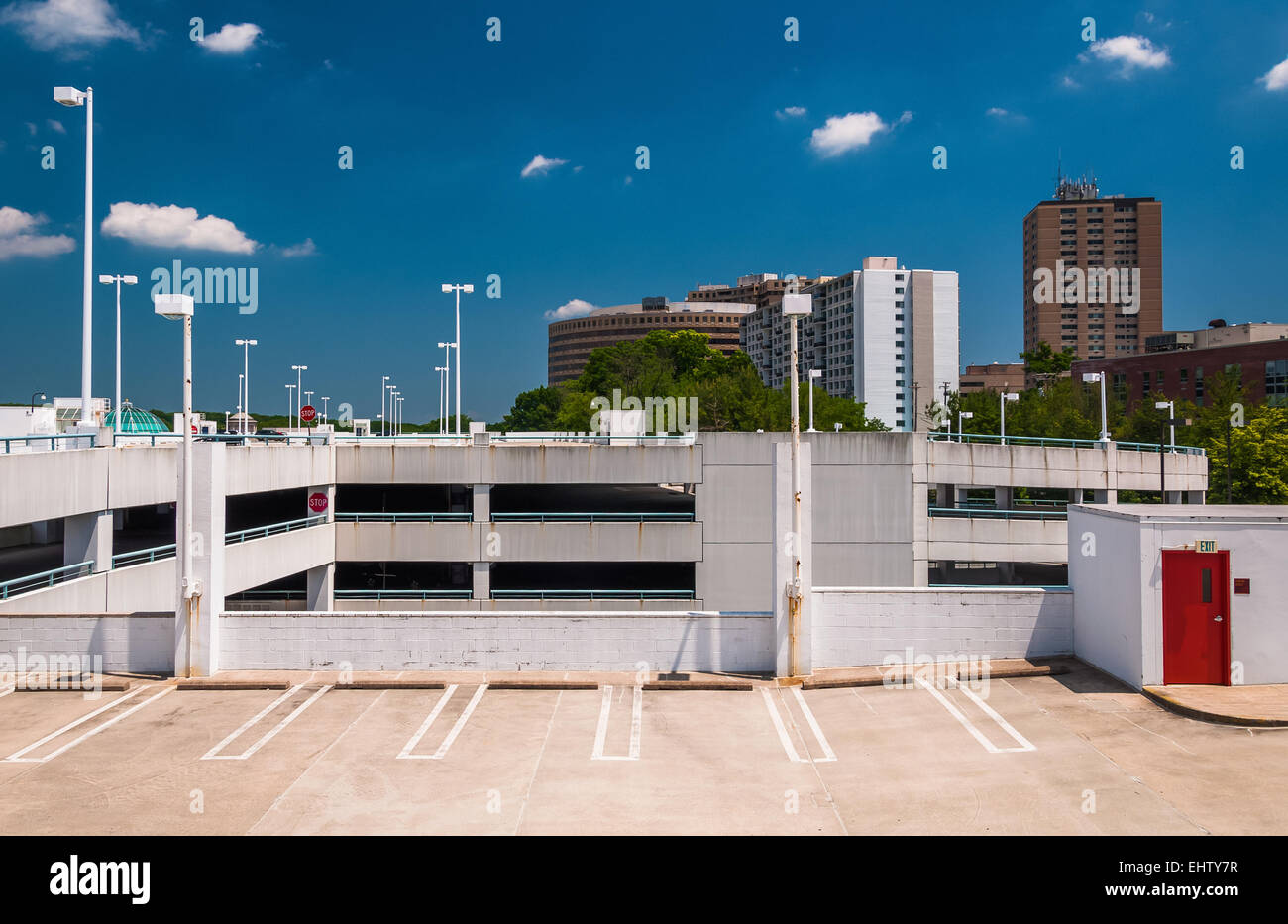 Parking garage and highrises in Towson, Maryland Stock Photo - Alamy