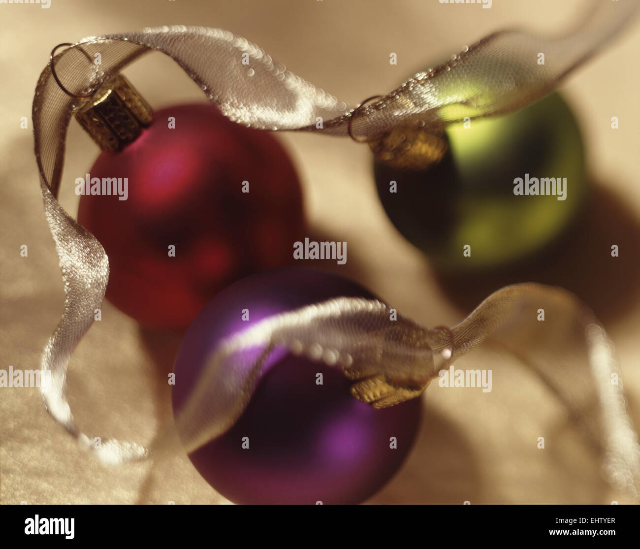 Christmas ornaments with ribbon Stock Photo - Alamy