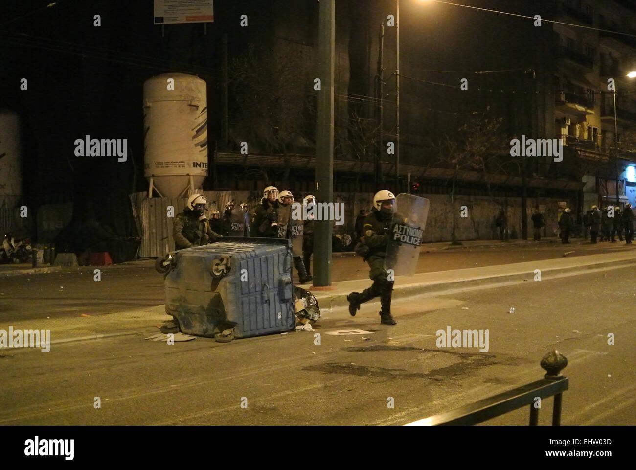 Athens, Greece. 17th Mar, 2015. Riot policemen chase rioters in the ...