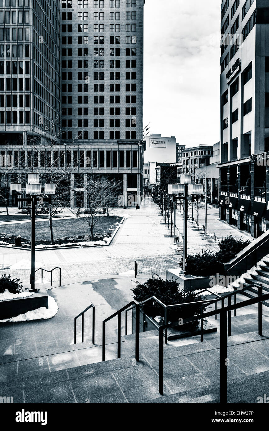 Stairs and buildings at Charles Center in downtown Baltimore, Maryland ...