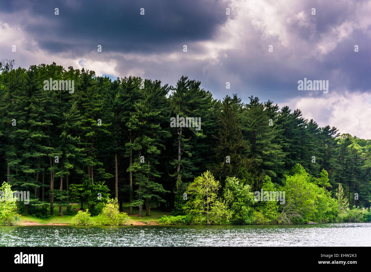 Storm clouds over the shore of Loch Raven Reservoir in Baltimore ...
