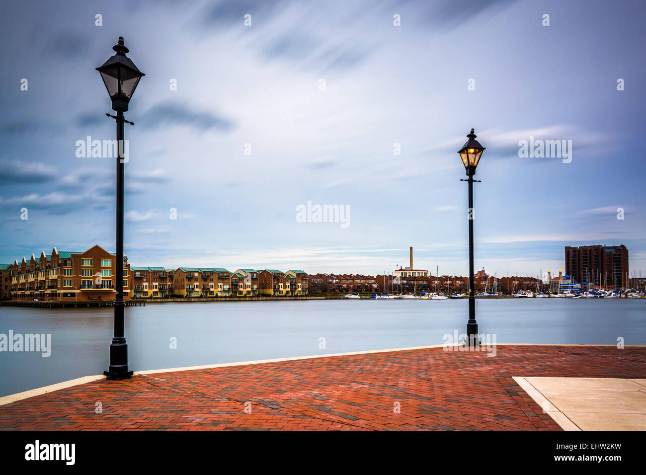Streetlamps and the Waterfront Promenade in Fells Point, Baltimore ...