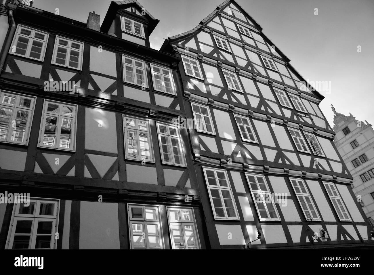White half timbered houses Black and White Stock Photos & Images - Alamy