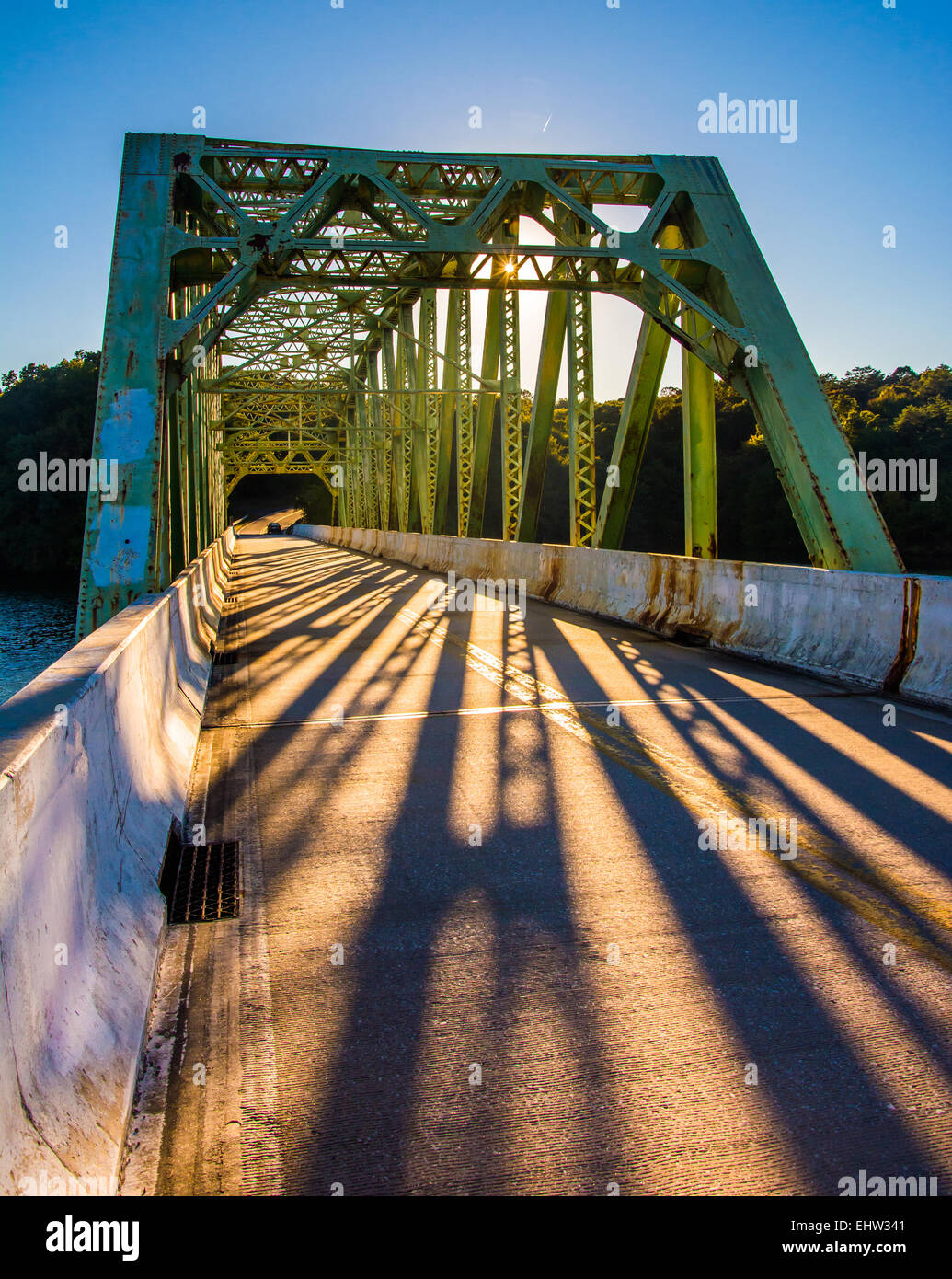 Sunset on a bridge over Prettyboy Reservoir, in Baltimore County ...