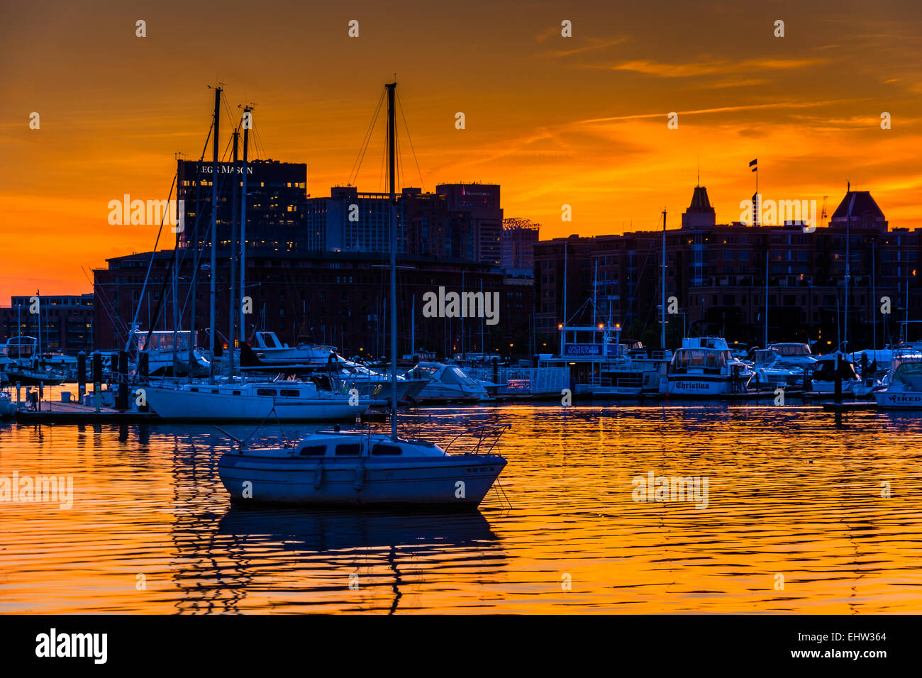 Sunset over a marina in Baltimore, Maryland Stock Photo - Alamy