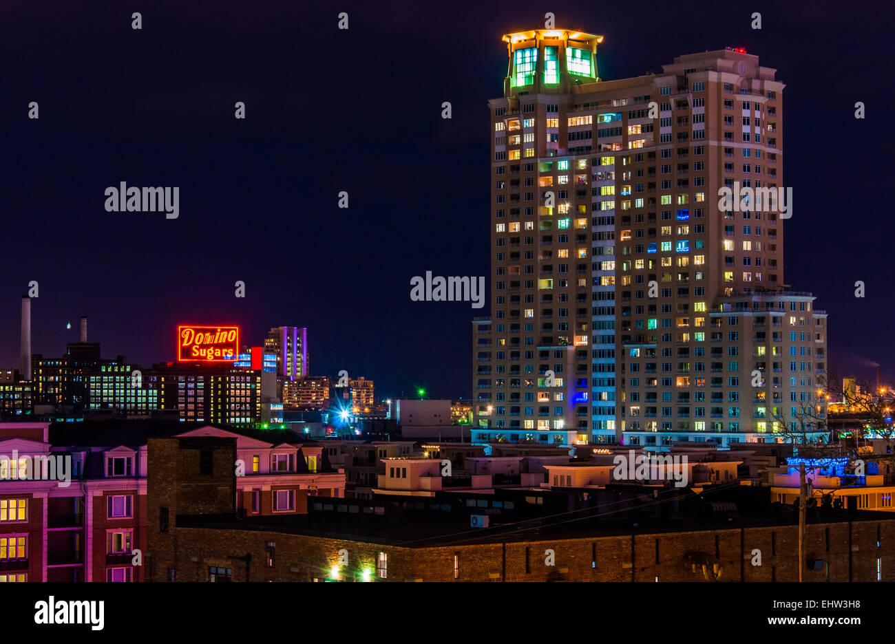 BALTIMORE - JANUARY 6: The Domino Sugars Factory at night on Janurary ...
