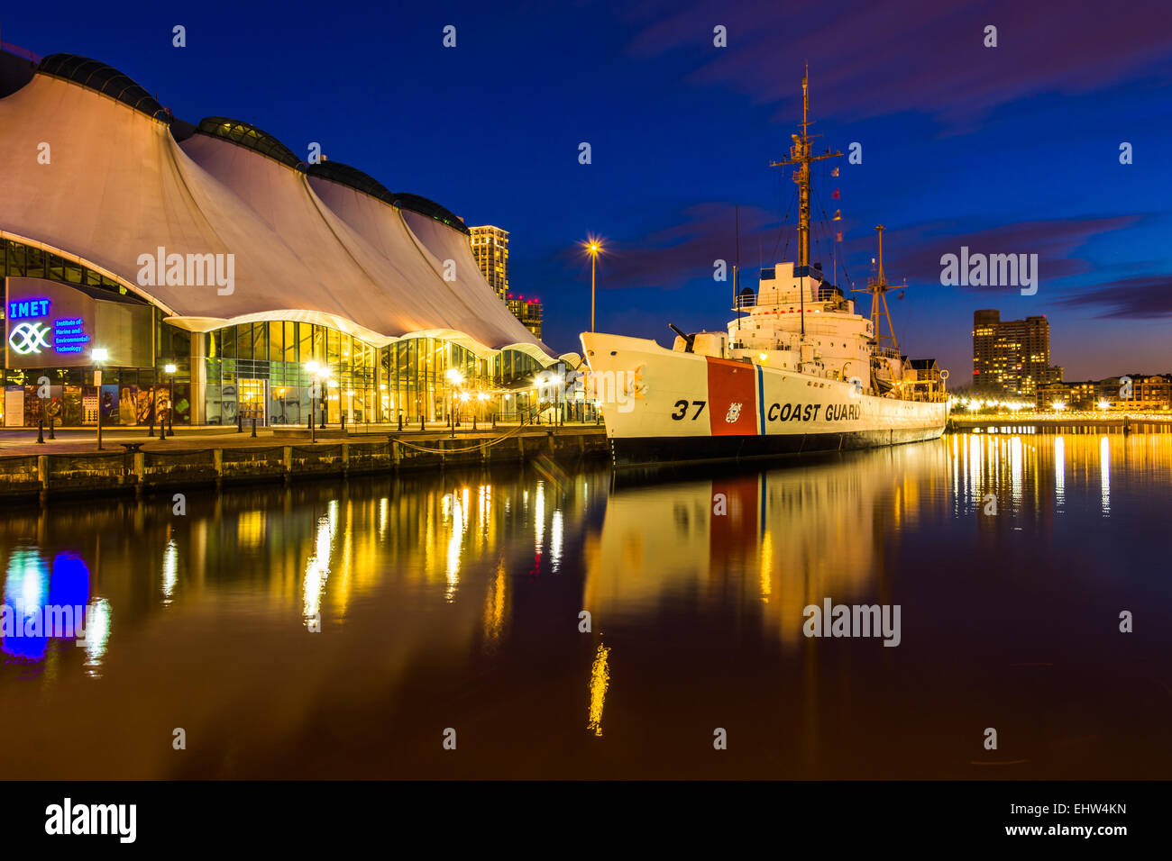 The USGC Taney Coast Guard Cutter at night, in the Inner Harbor of ...