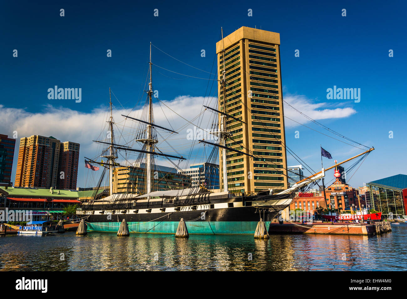 The USS Constellation and buildings at the Inner Harbor in Baltimore ...