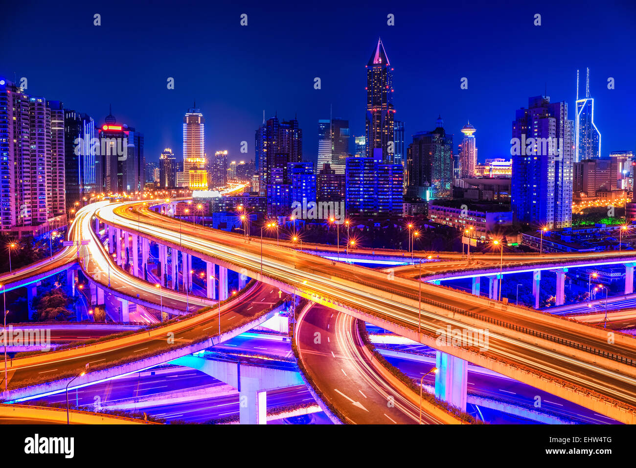 beautiful interchange overpass and city skyline Stock Photo - Alamy