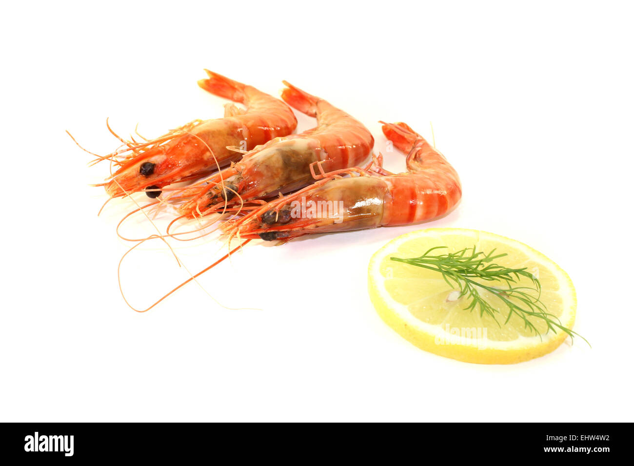 three shrimp with lemon Stock Photo - Alamy
