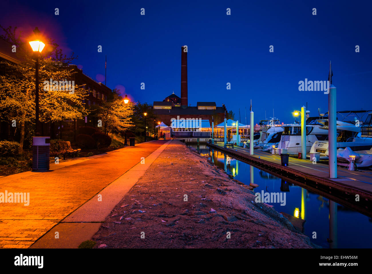 The waterfront at night in Canton, Baltimore, Maryland Stock Photo - Alamy