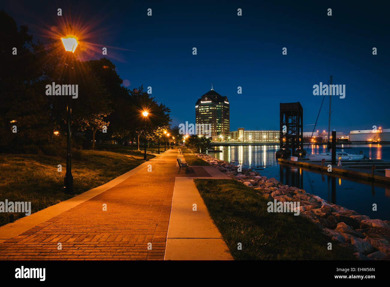 The waterfront at night in Canton, Baltimore, Maryland Stock Photo - Alamy