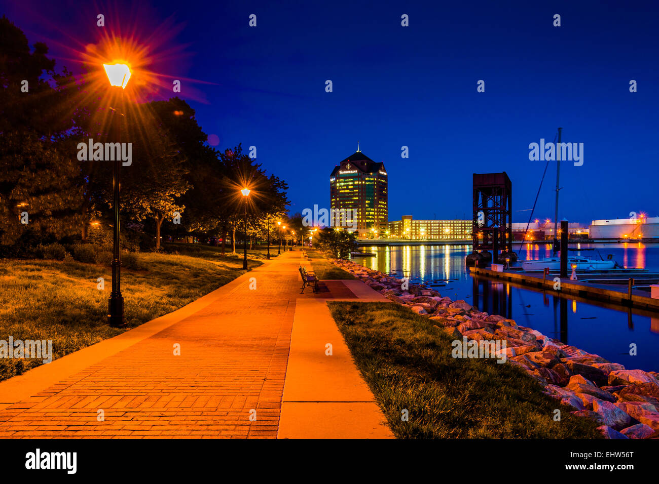 The waterfront at night in Canton, Baltimore, Maryland Stock Photo - Alamy