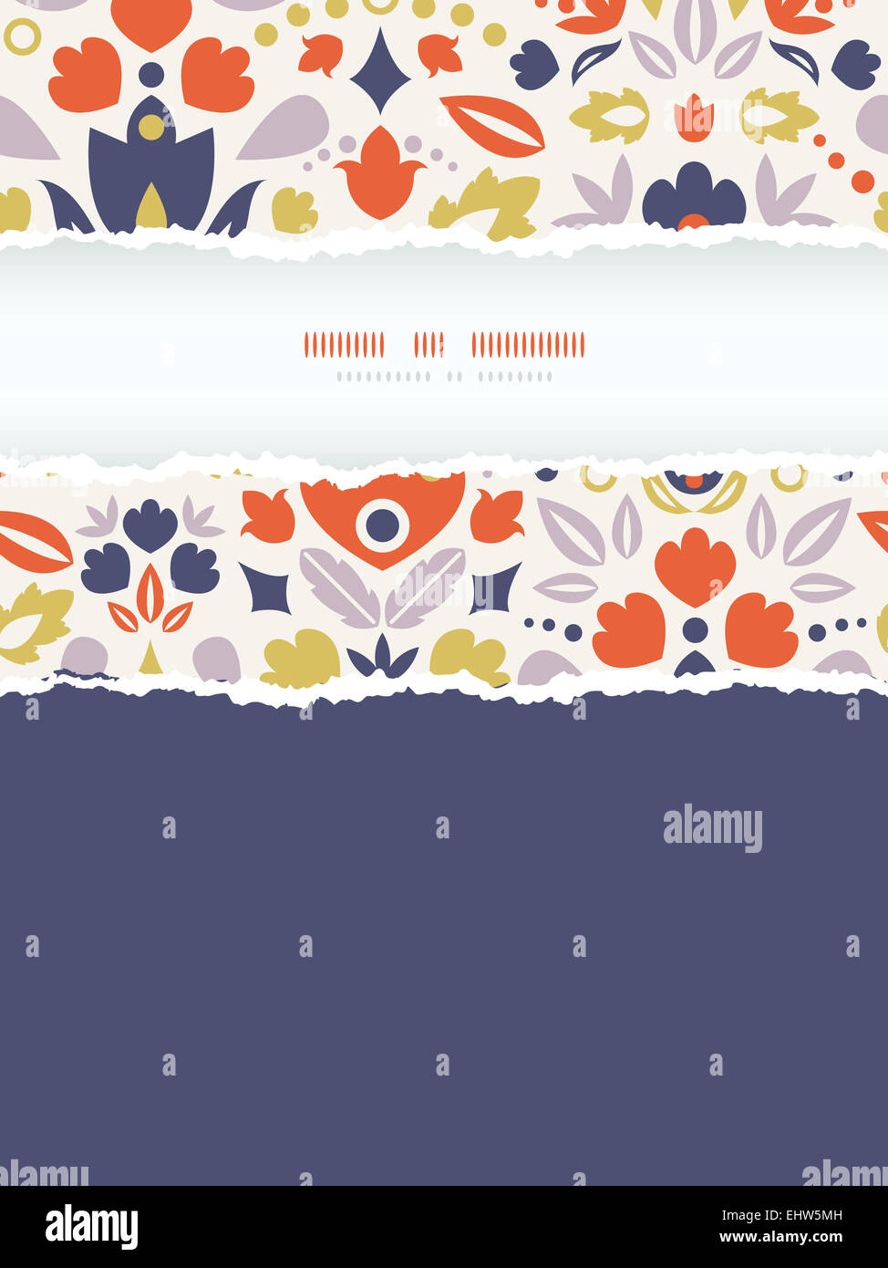 Ornamental folk tulips vertical torn frame seamless pattern background Stock Photo - Alamy