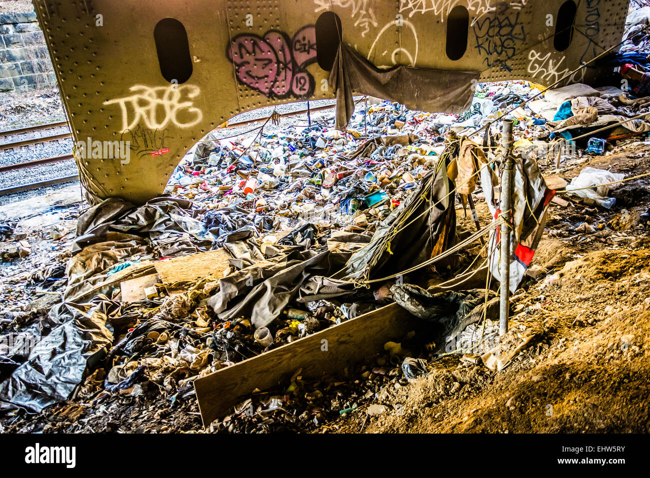 Trash under the Howard Street Bridge in Baltimore, Maryland Stock Photo ...