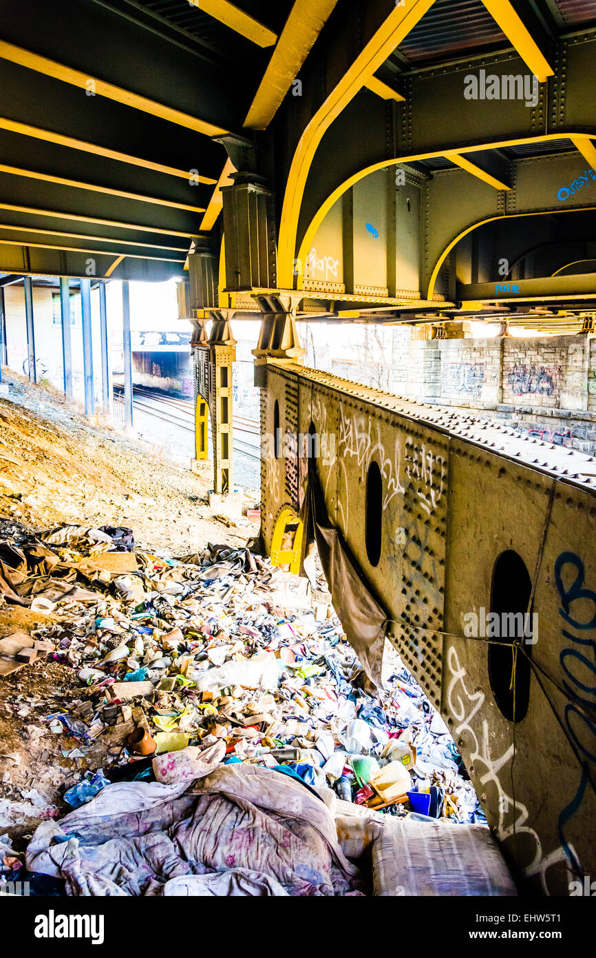 Trash under the Howard Street Bridge in Baltimore, Maryland Stock Photo ...