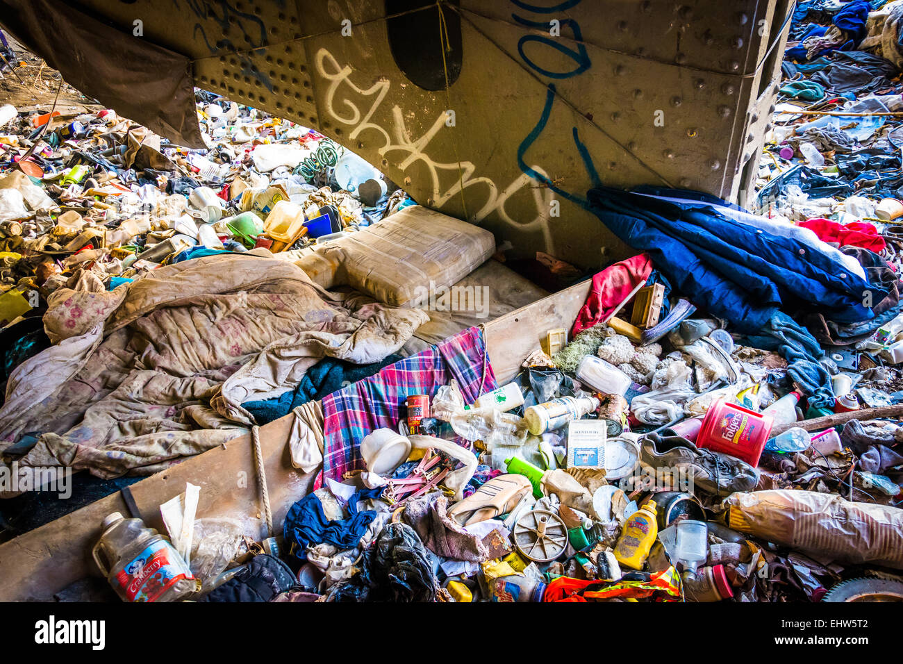 Trash under the Howard Street Bridge in Baltimore, Maryland Stock Photo ...