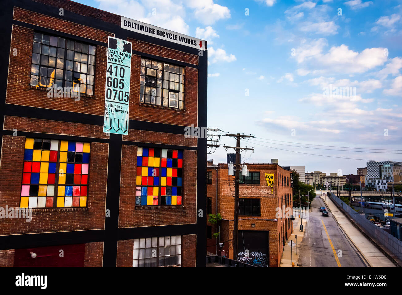 View of Falls Road and buildings, from Howard Street in Baltimore ...