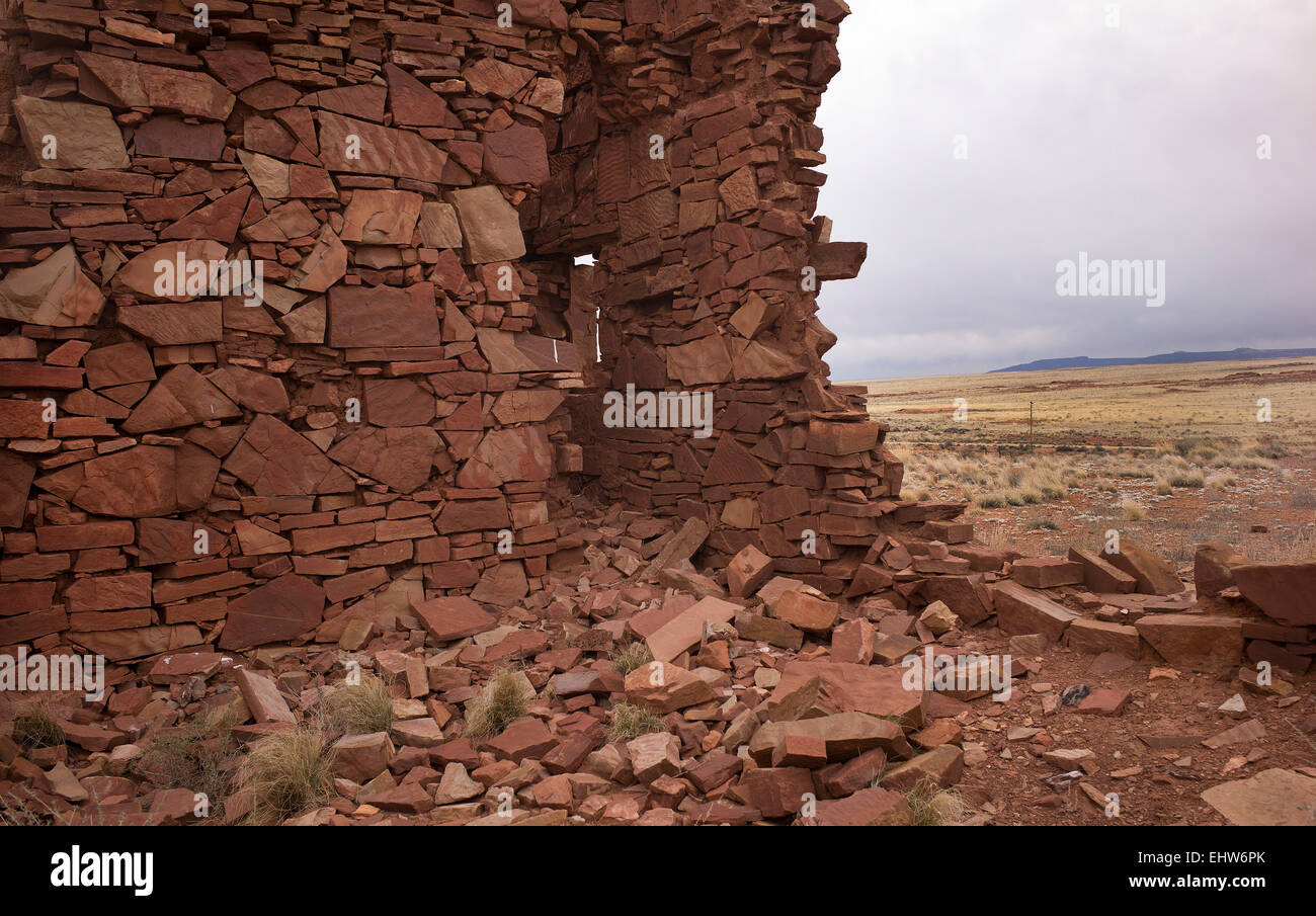 Ruins of a sandstone wall of the American Meteorite Museum near Meteor ...