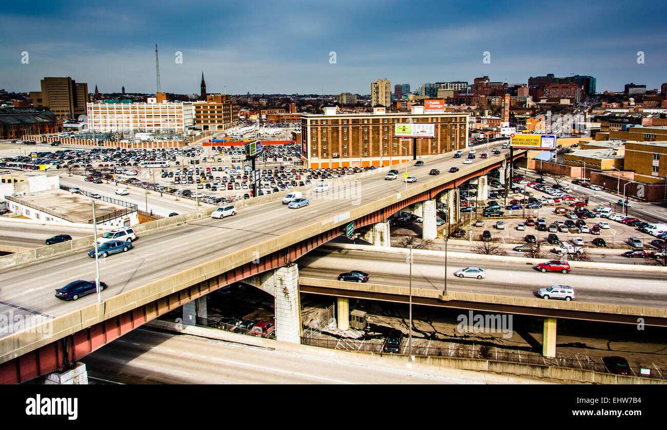 View of the Jones Falls Expressway and Orleans Street in Baltimore ...