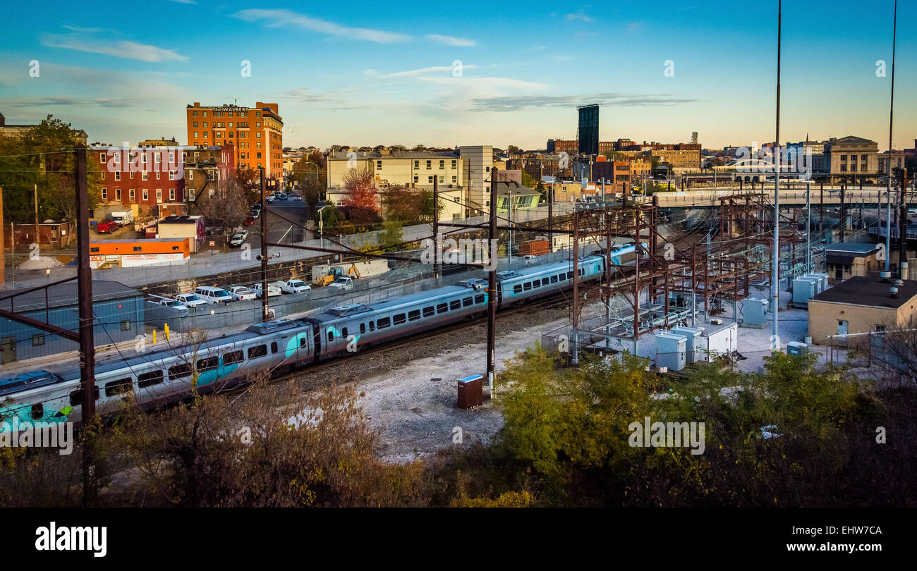 View of train tracks and an industrial area in Baltimore, Maryland ...