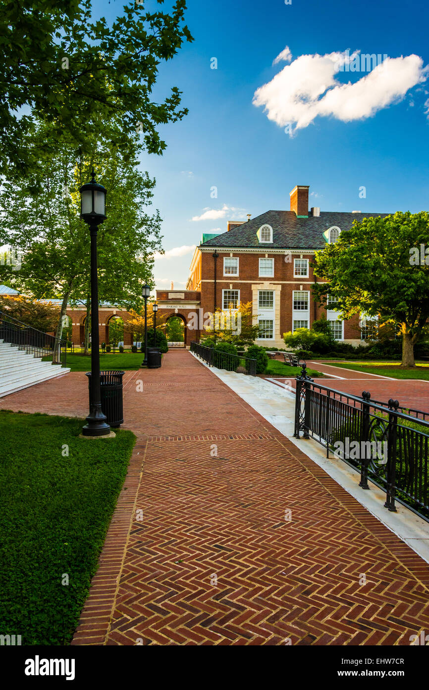 Walkway and buildings at John Hopkins University in Baltimore, Maryland ...