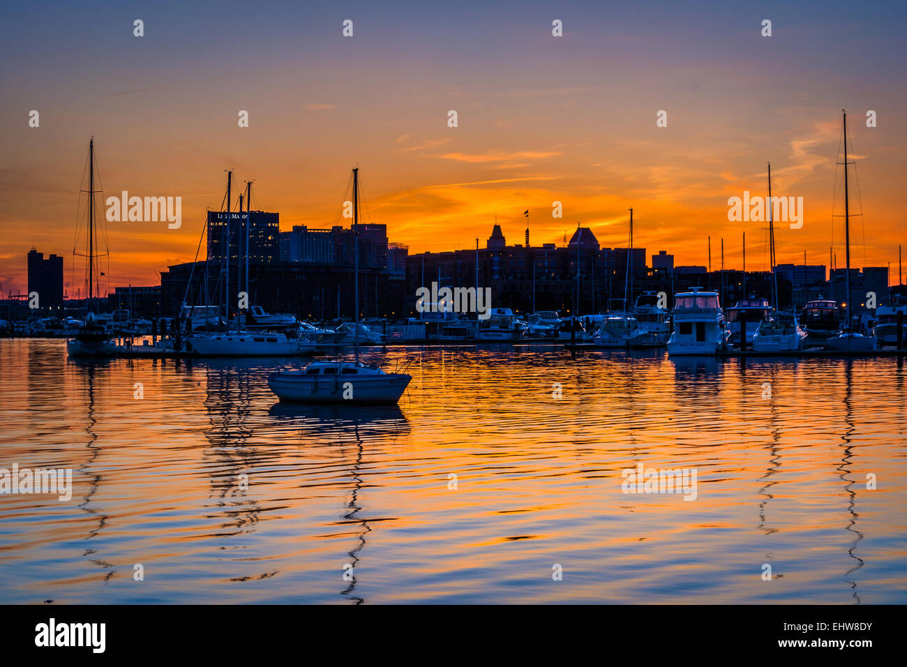 Sunset over a marina in Baltimore, Maryland Stock Photo - Alamy