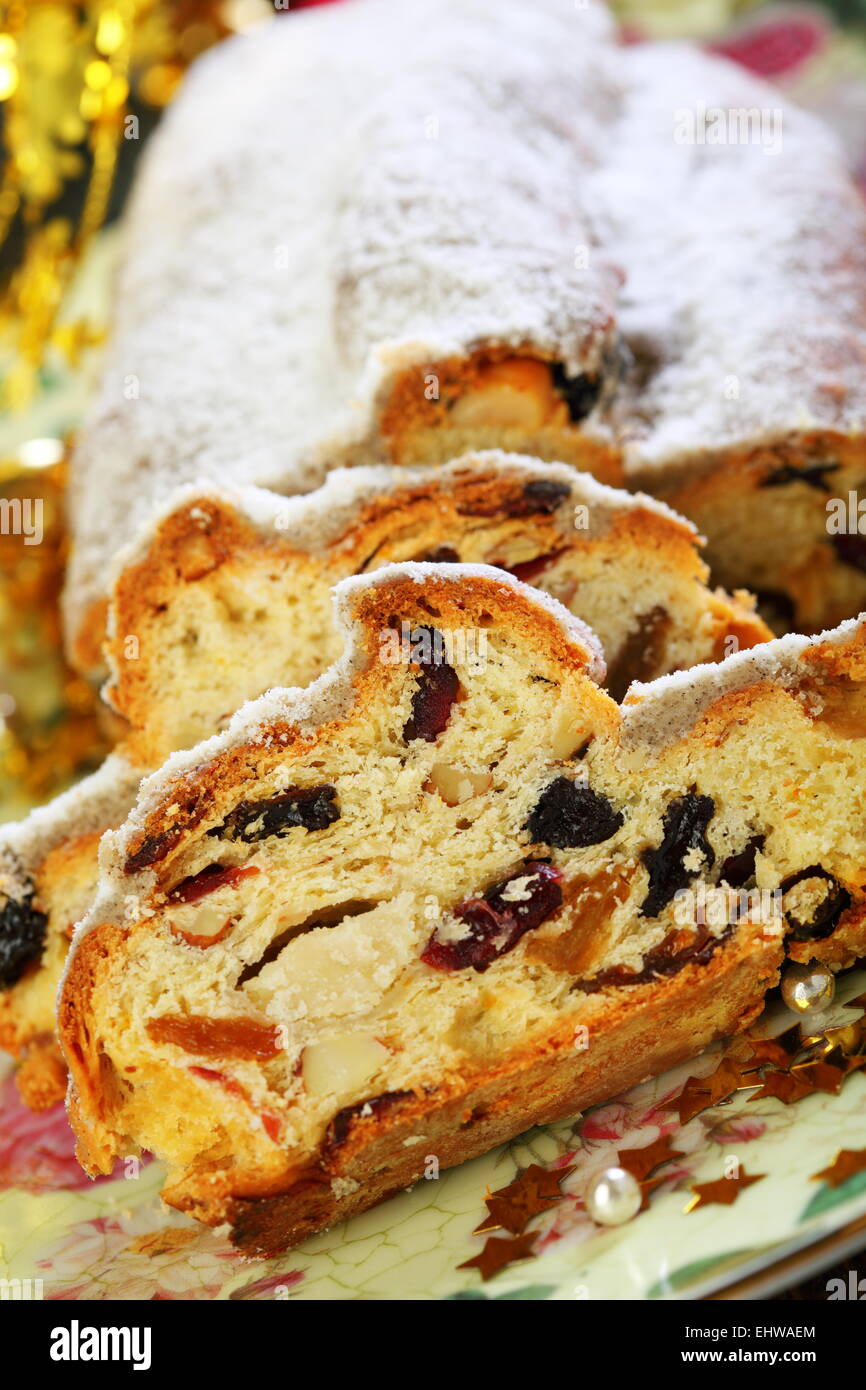 Christmas stollen sliced closeup Stock Photo - Alamy