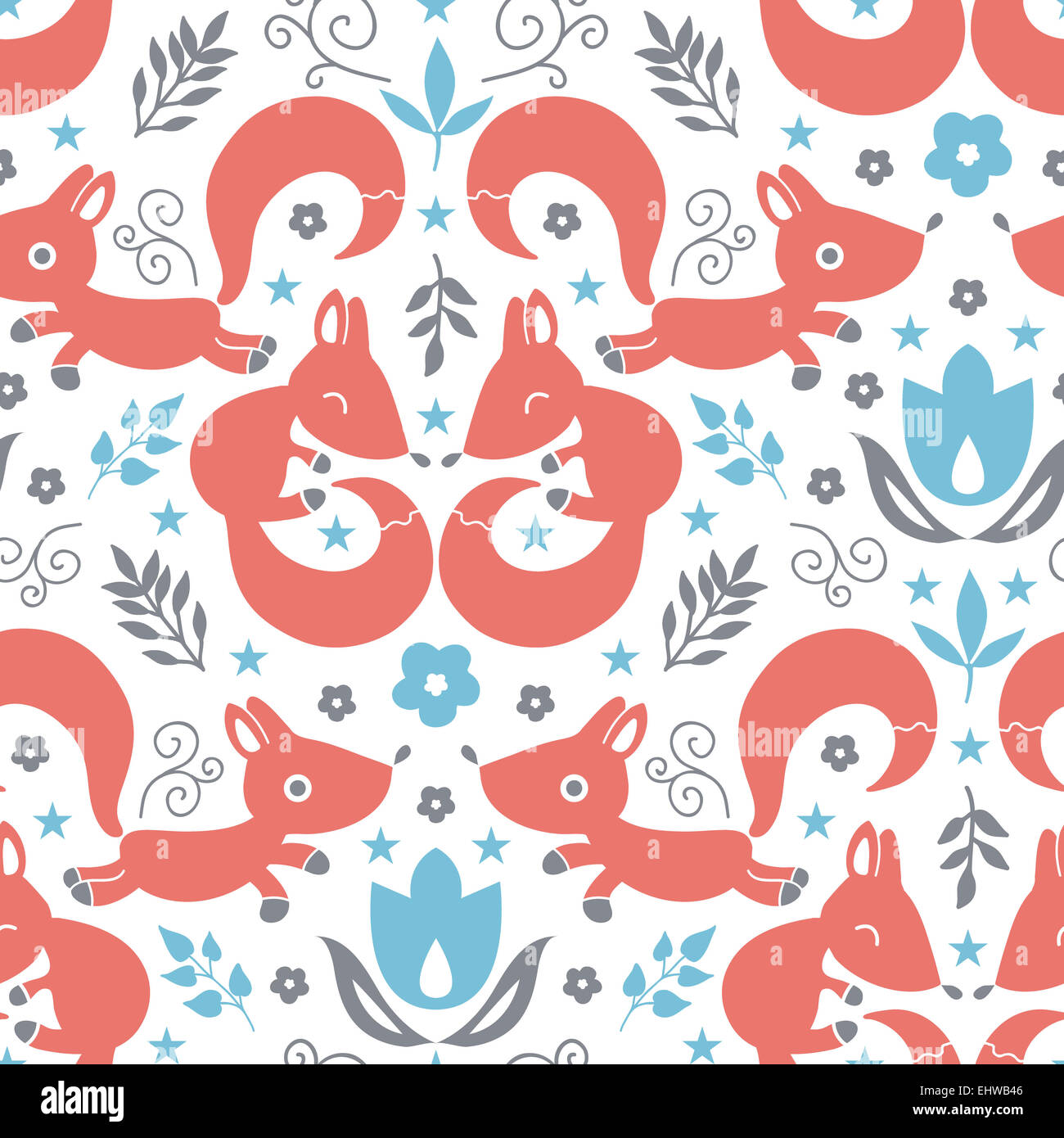 Cute foxes seamless pattern background Stock Photo - Alamy