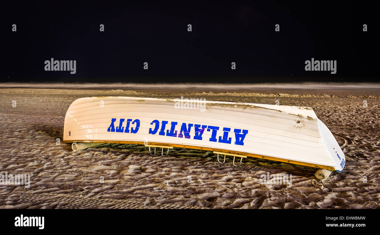 A lifeboat on the beach at night in Atlantic City, New Jersey Stock ...