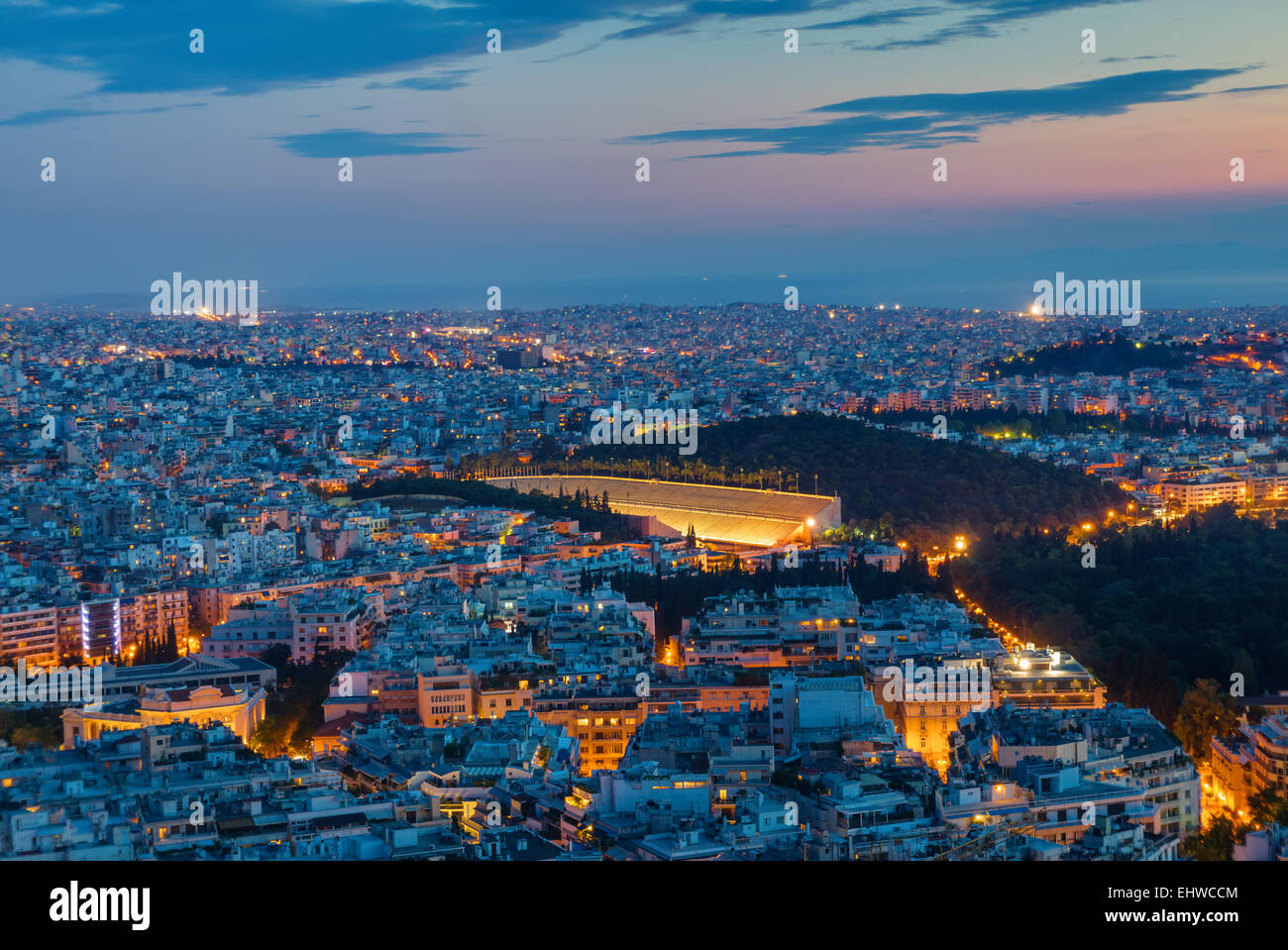 Athens with the old olympic stadium at dawn Stock Photo - Alamy