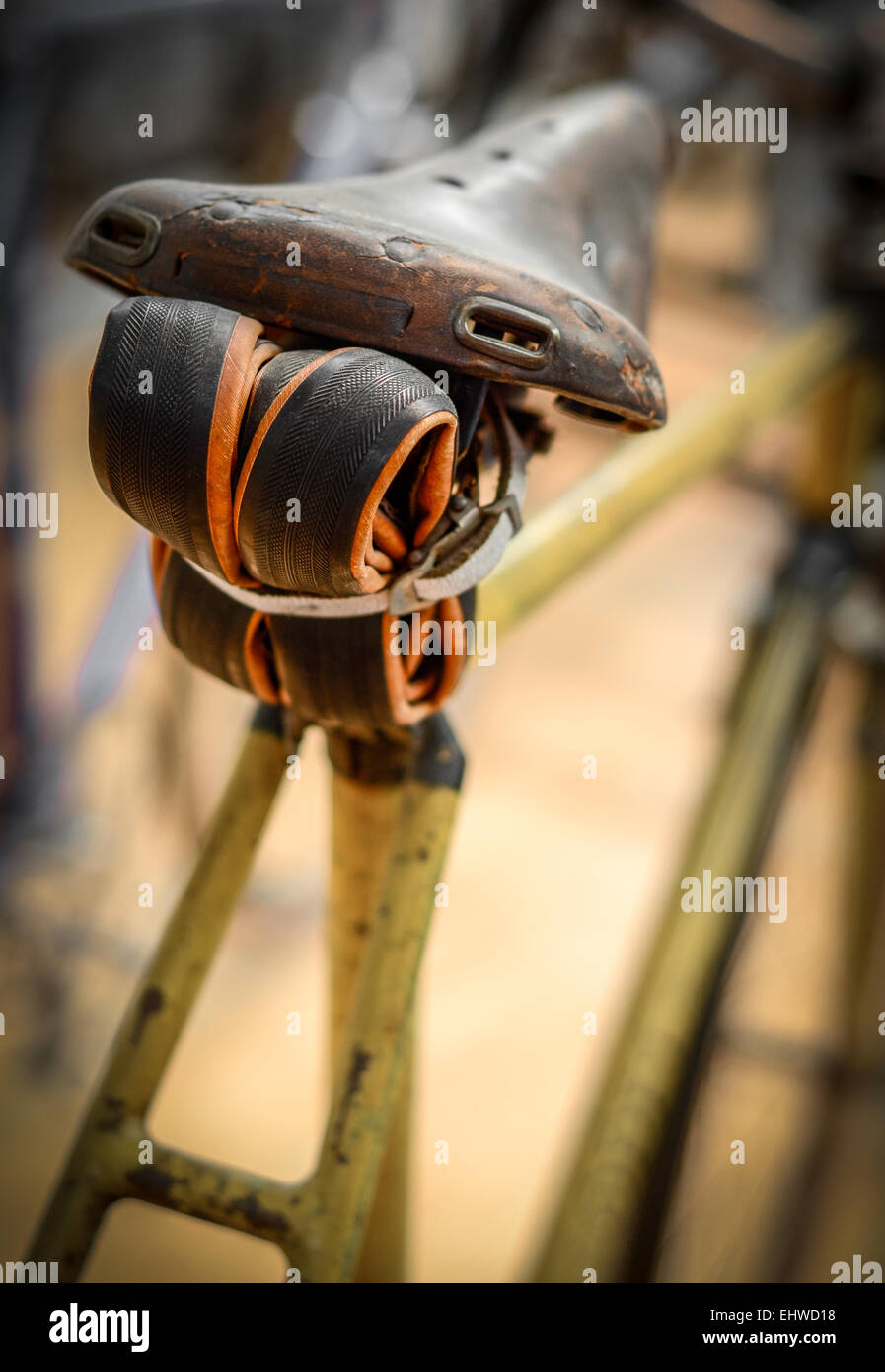A Vintage Bicycle With An Inner Tube Under The Seat Stock Photo - Alamy